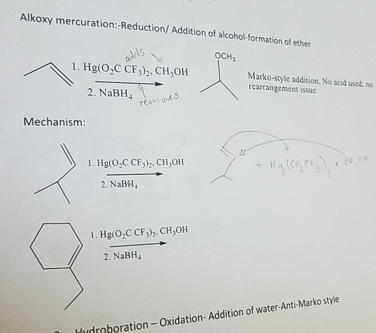 Solved Alkoxy mercuration:-Reduction/ Addition of | Chegg.com