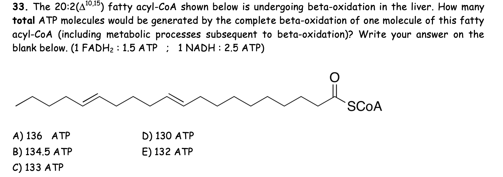 33. The 20:2(110,15) fatty acyl-CoA shown below is | Chegg.com
