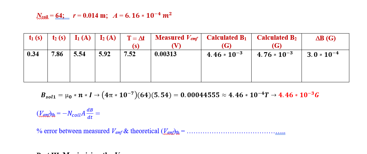 Solved Please help me find my calculated value of V_emf. | Chegg.com