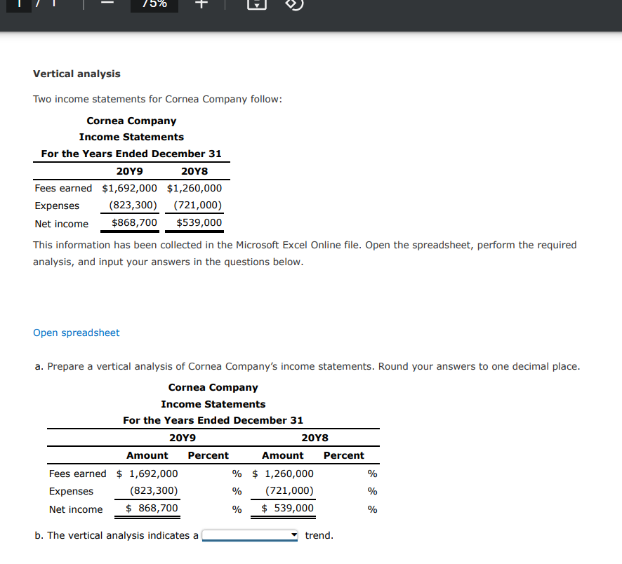 Solved Vertical analysis Two income statements for Cornea | Chegg.com