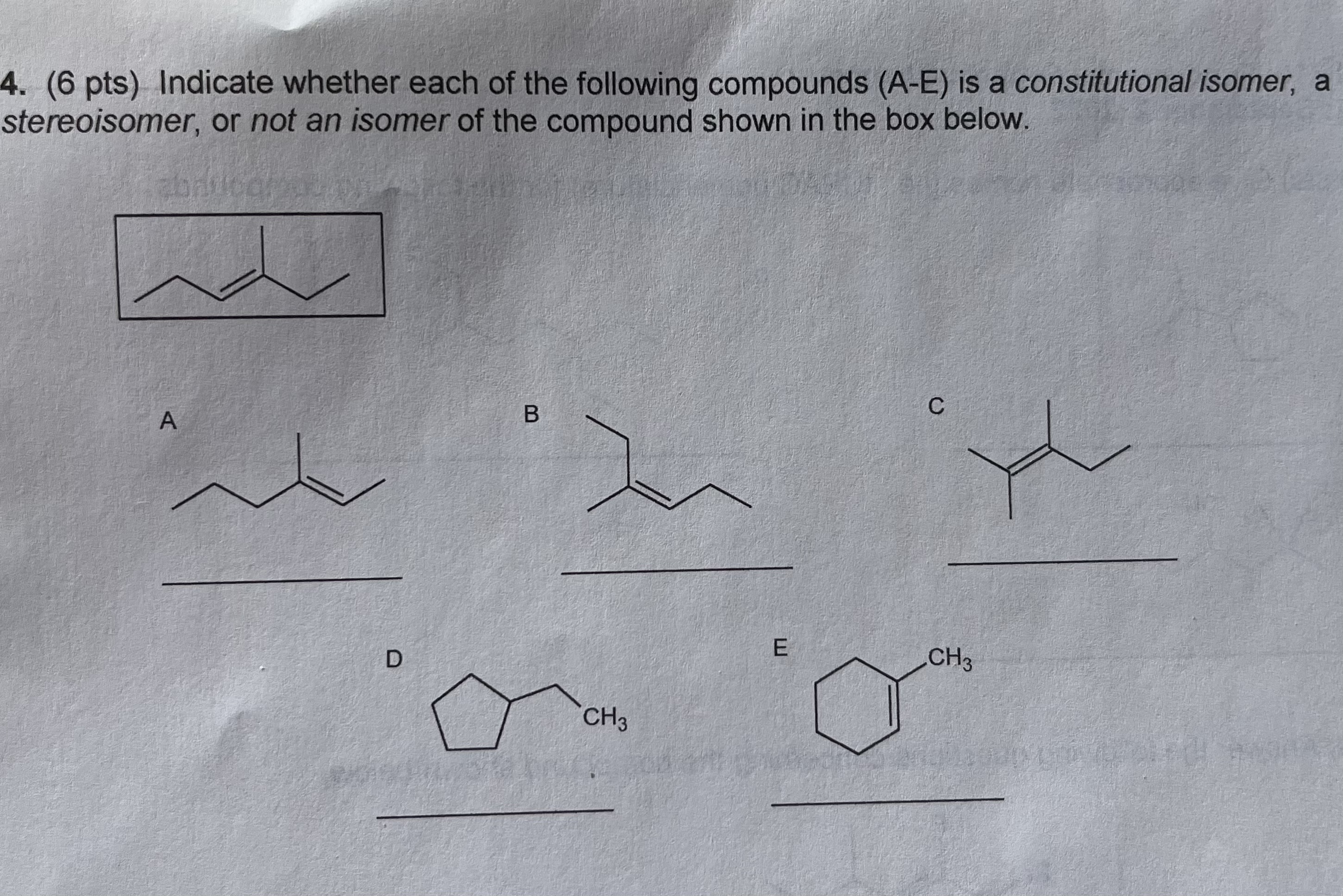 Solved (6 pts) Indicate whether each of the following | Chegg.com