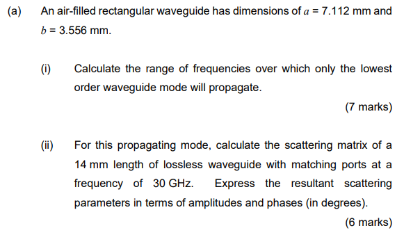 Solved (a) An air-filled rectangular waveguide has | Chegg.com