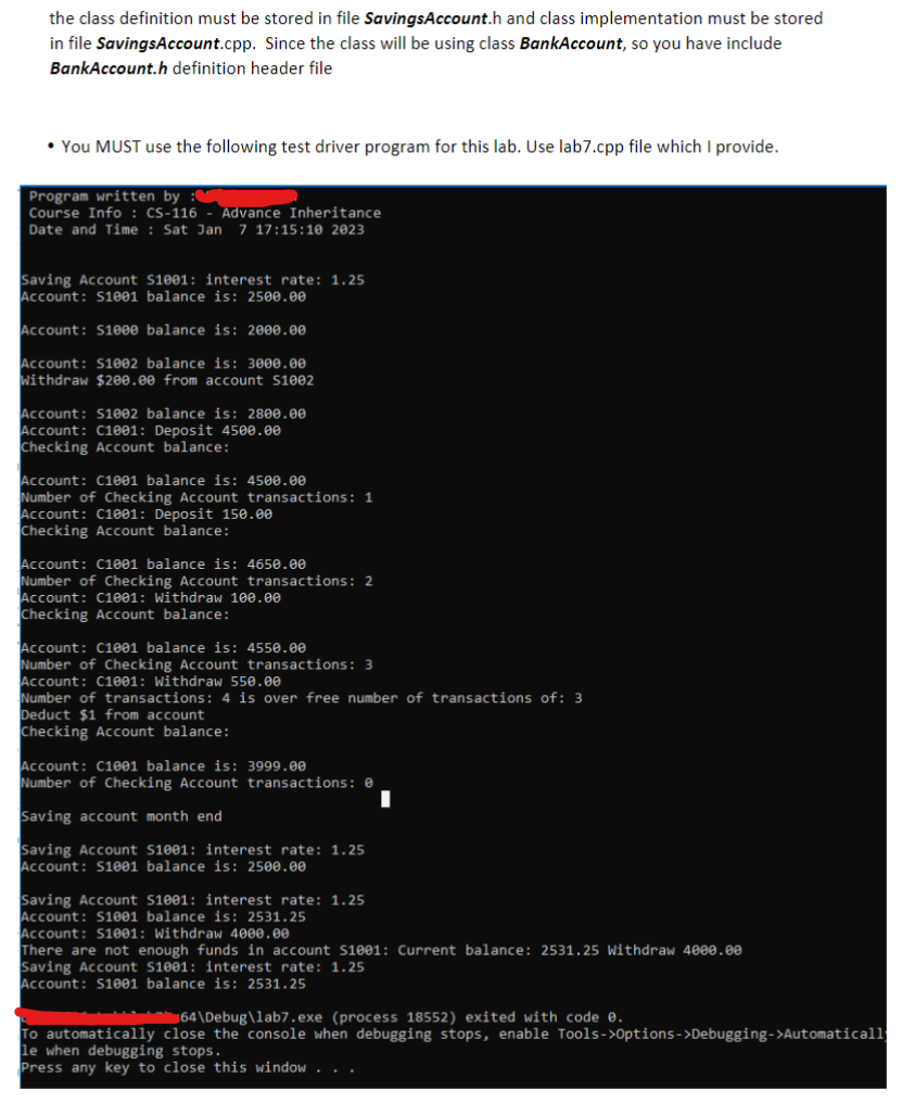 Solved I. Define a class BankAccount which contains the | Chegg.com