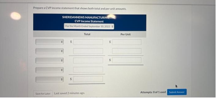 Solved Prepare a CVP income statement that shows both total | Chegg.com