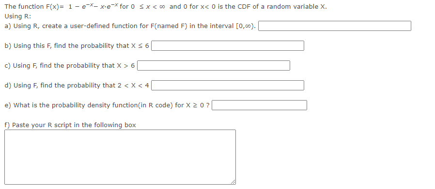Solved The function F(x)=1−e−x−x⋅e−x for 0≤x