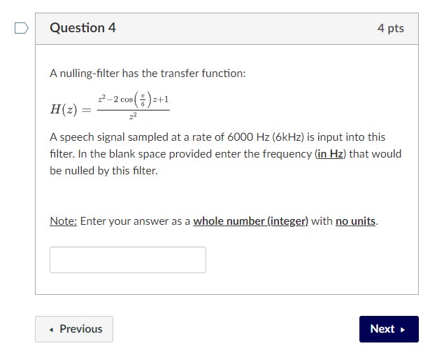 Solved A nulling-filter has the transfer function: | Chegg.com