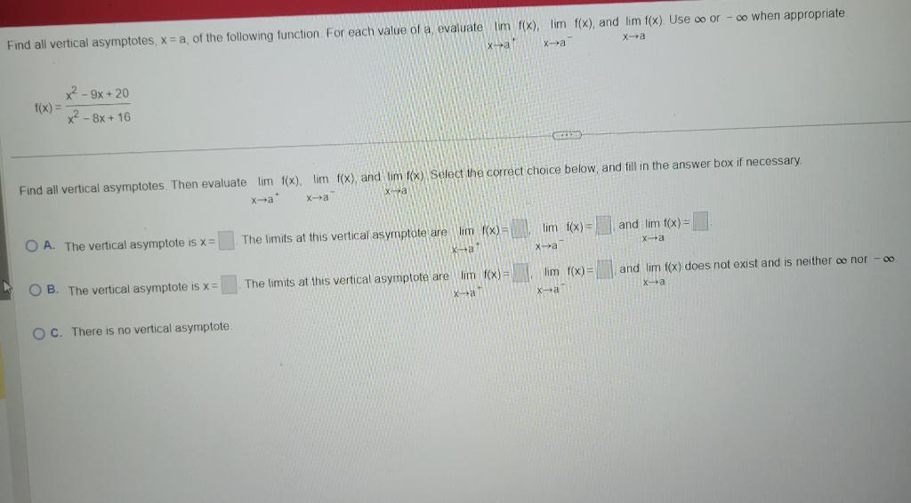 Solved Find all vertical asymptotes, x=a, of the following | Chegg.com