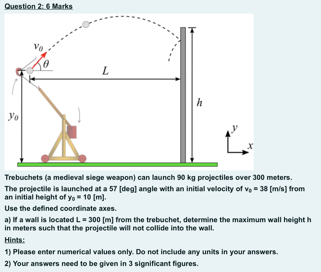 Solved Question 2: 6 Marks L h yo х Trebuchets (a medieval | Chegg.com