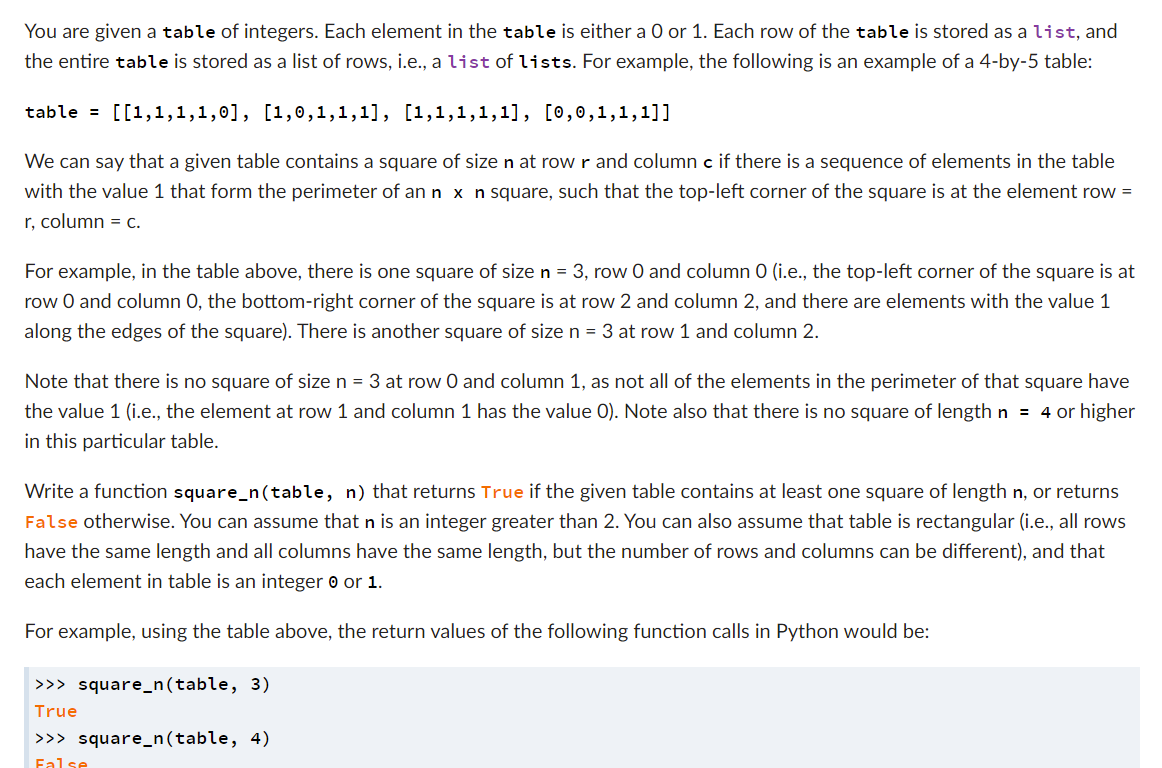 Solved You are given a table of integers. Each element in | Chegg.com