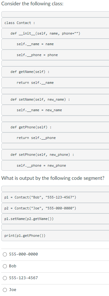 Solved Consider the following class: class Contact : | Chegg.com