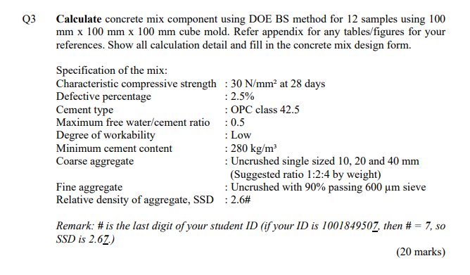 Solved Q3 Calculate concrete mix component using DOE BS | Chegg.com