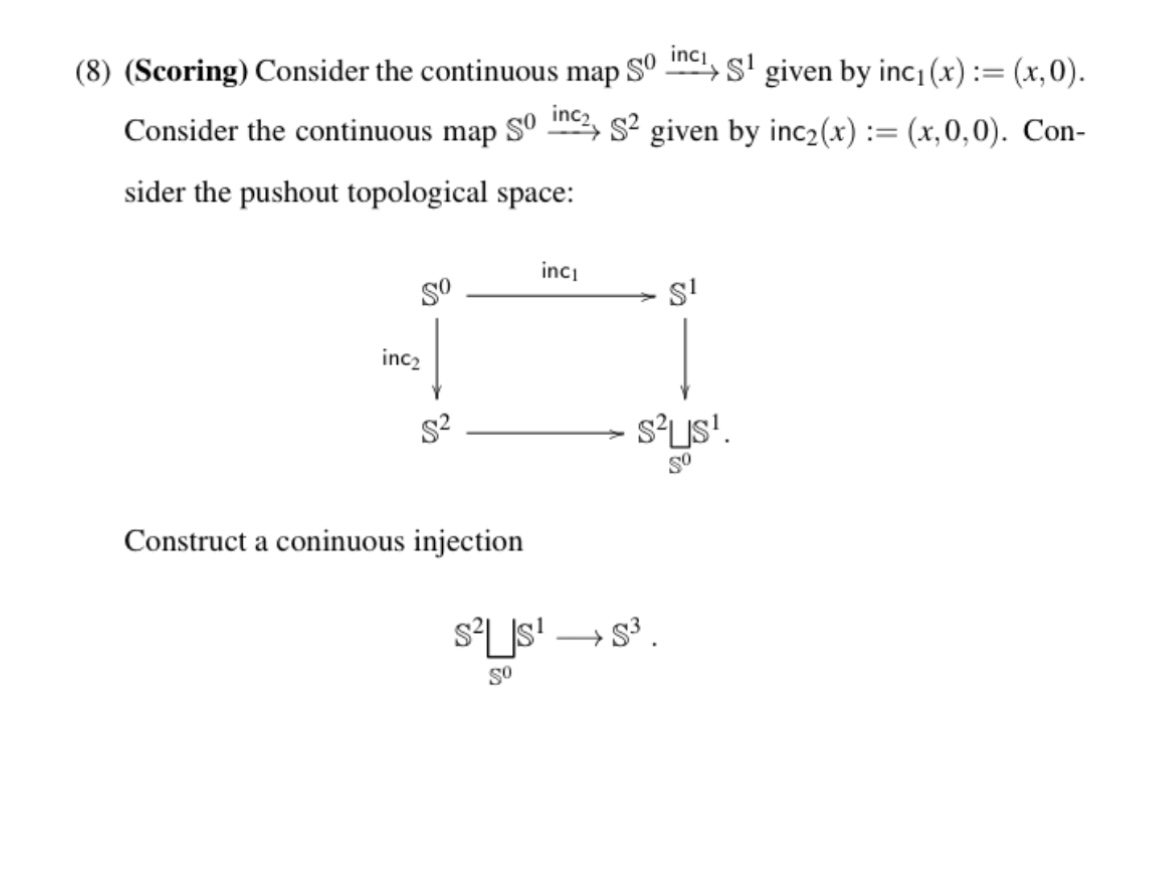 Solved 8) (Scoring) Consider the continuous map S0 inc 1S1 | Chegg.com