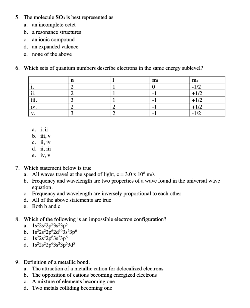 Solved 5. The molecule SO3 is best represented as a. an | Chegg.com