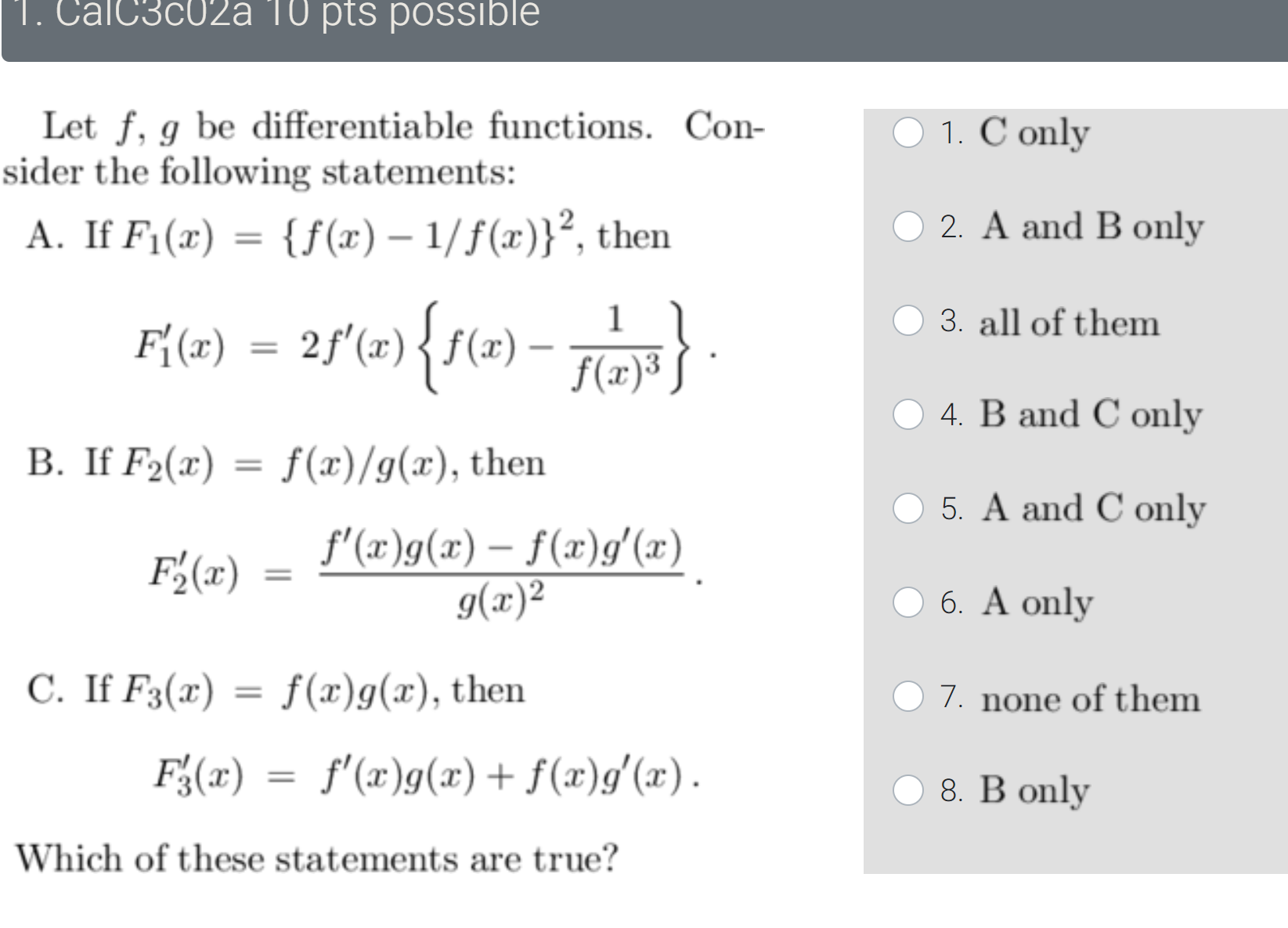 Solved calcзcuza 10 ﻿pts possidieLet f,g ﻿be differentiable | Chegg.com