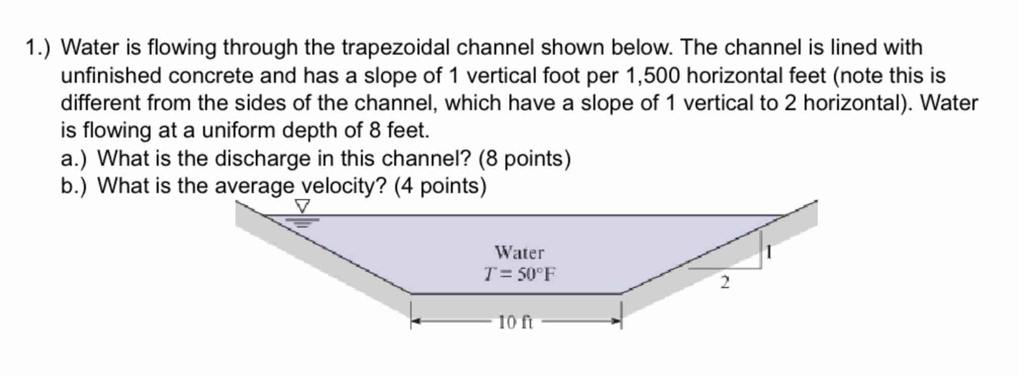 Solved 1.) ﻿Water is flowing through the trapezoidal channel | Chegg.com