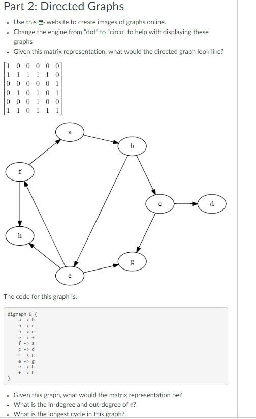 Solved Part 2: Directed Graphs - Use this er website to | Chegg.com