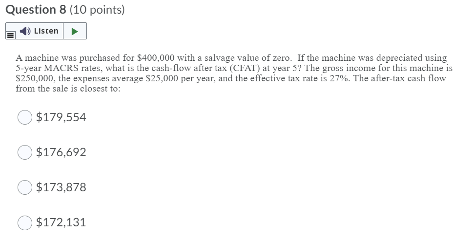 Solved Question 8 (10 points) Listen A machine was purchased | Chegg.com