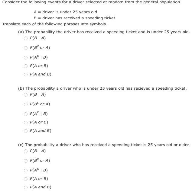 Solved Consider the following events for a driver selected | Chegg.com