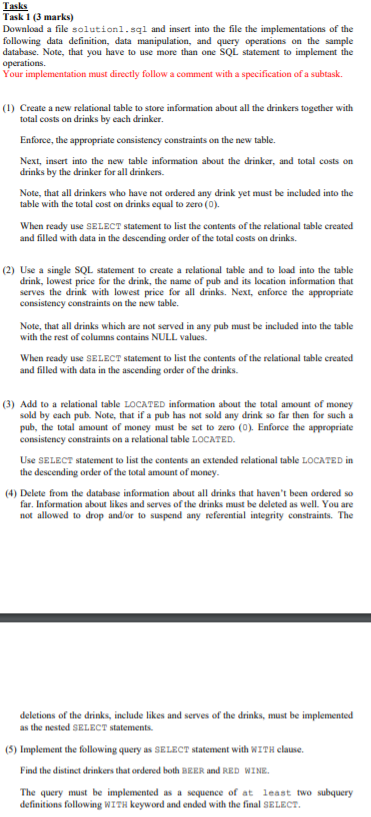Tasks Task 1 (3 marks) Download a file solution1.sql | Chegg.com