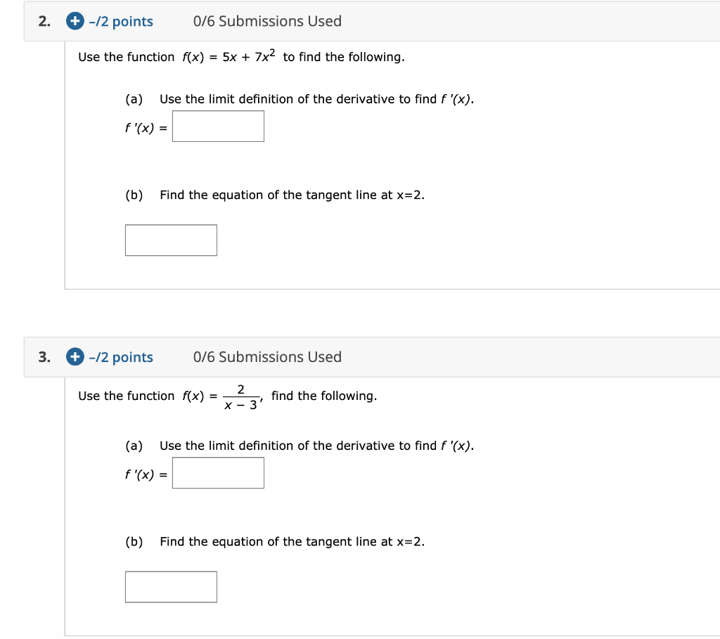 Solved 2. + -12 points 0/6 Submissions Used Use the function | Chegg.com