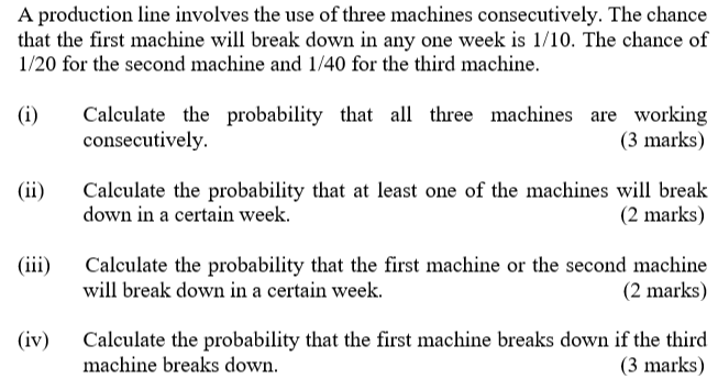 Solved A production line involves the use of three machines | Chegg.com