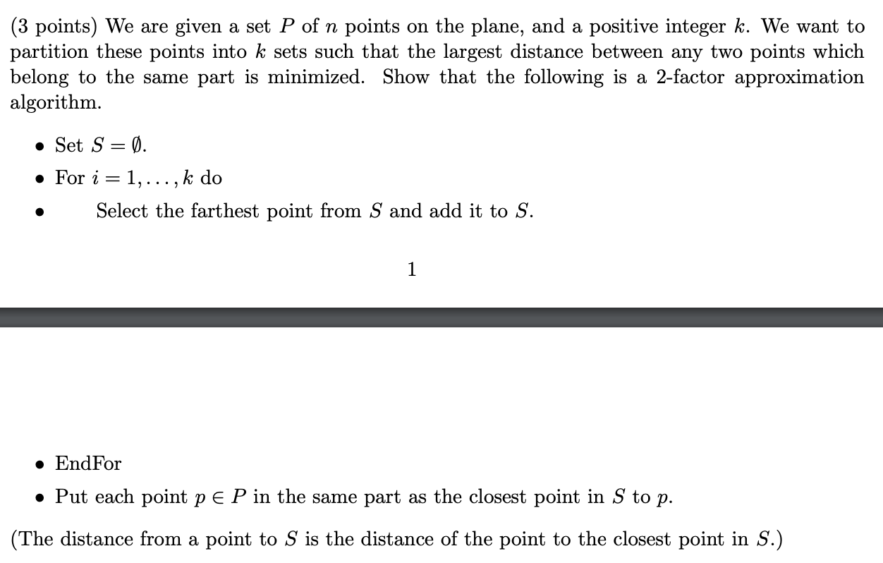 Solved (3 points) We are given a set P of n points on the | Chegg.com