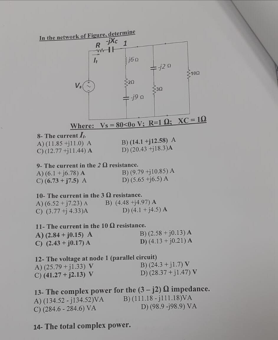 Solved For the given electric circuit, solve with clear | Chegg.com