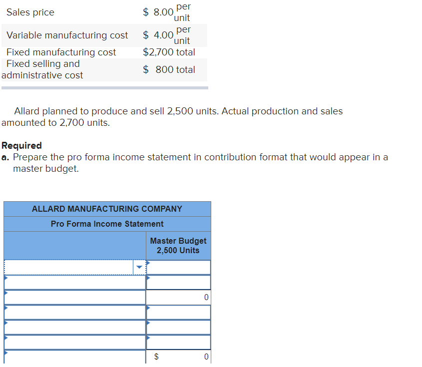 Allard planned to produce and sell 2,500 units. | Chegg.com