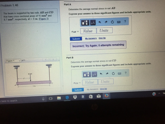 Solved The beam is supported by two rods AB and CD that have | Chegg.com