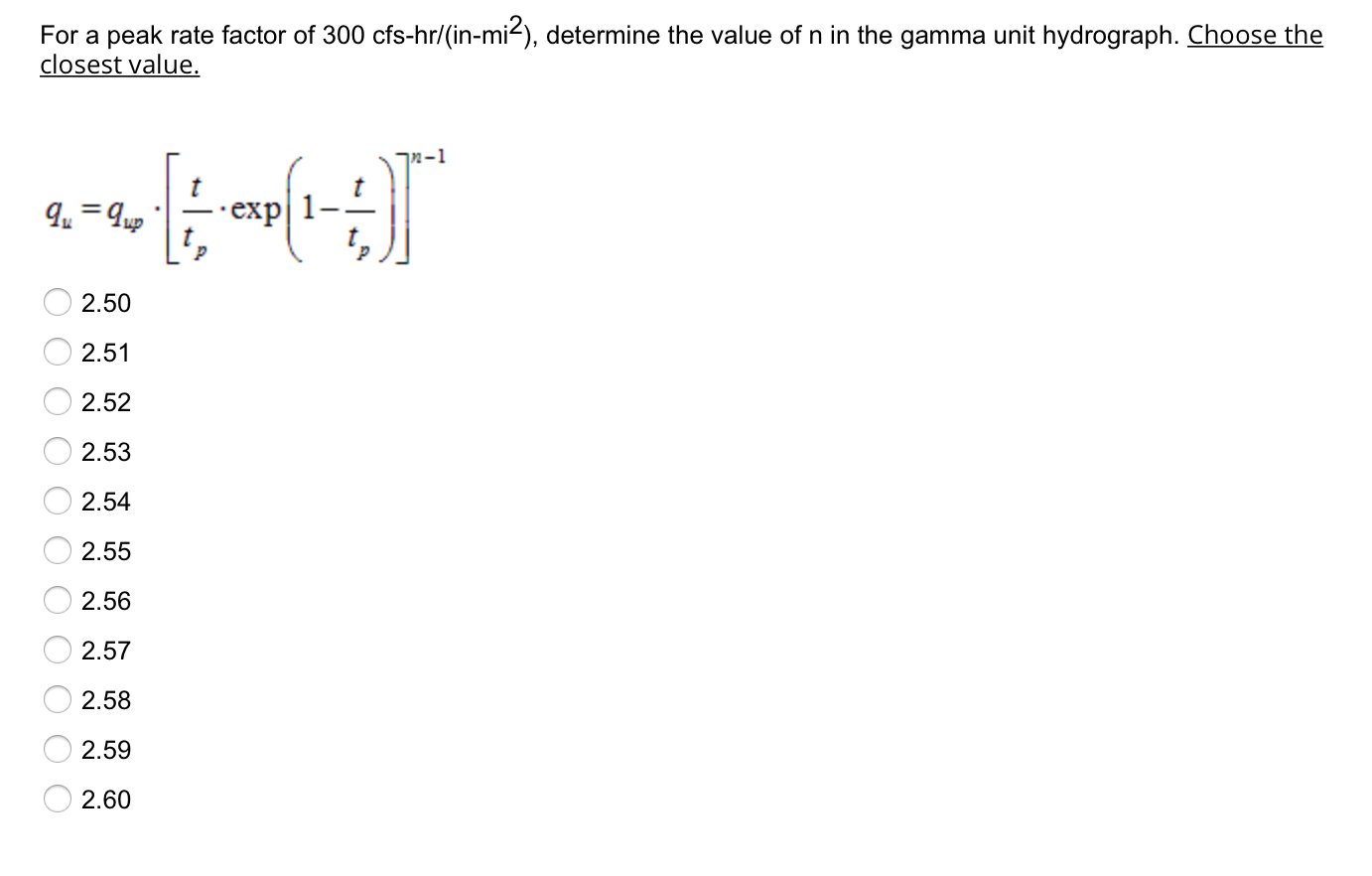 Solved For a peak rate factor of 300 cfs-hr/(in-mi2), | Chegg.com