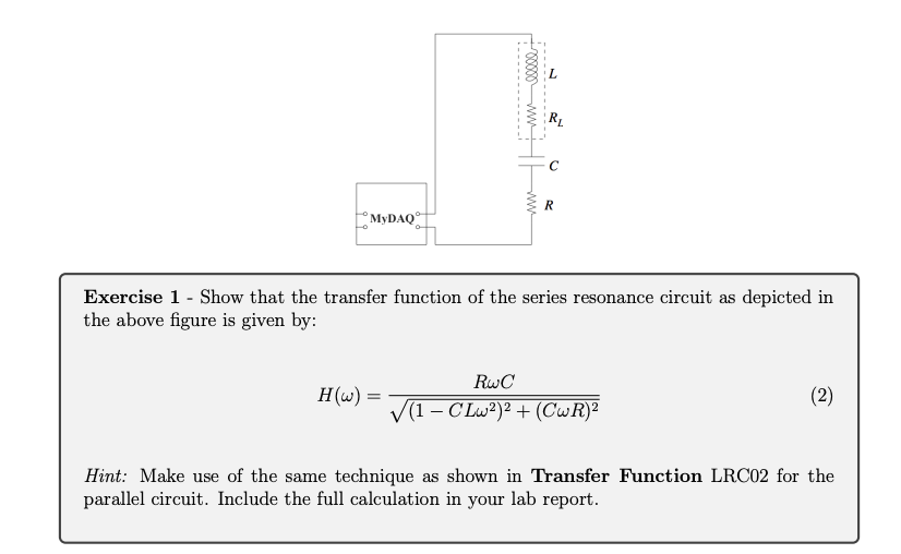 Solved 00000 RL R MyDAQ Exercise 1 - Show that the transfer | Chegg.com