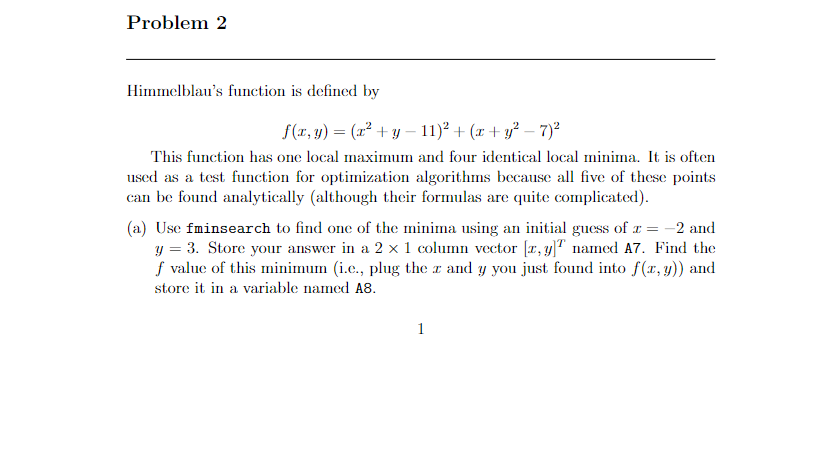 Solved Find minima by using MATLAB build in functin from | Chegg.com