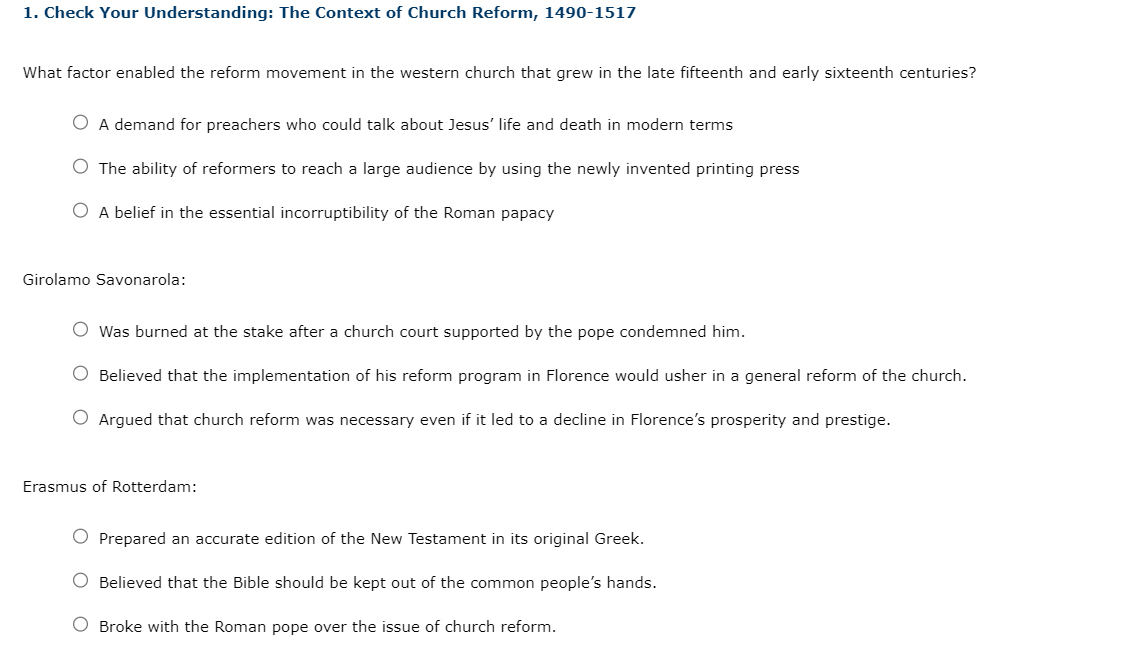 1. Check Your Understanding: The Context of Church | Chegg.com