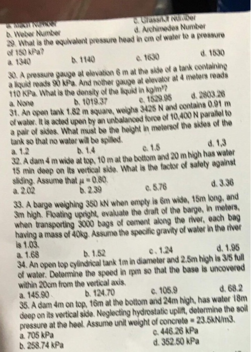 Solved b Weber Number d. Archimedes Number What is the | Chegg.com