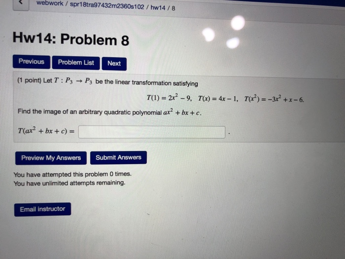 Solved webwork/spr18tra97432m2360s102 /hw14/8 Hw14: Problem | Chegg.com