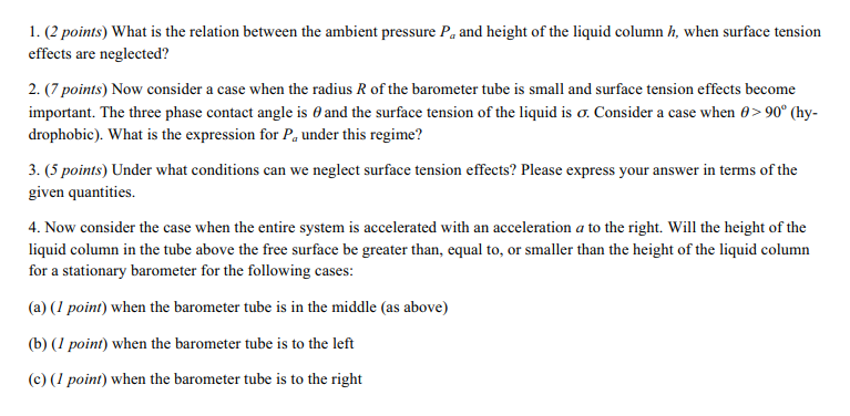 Solved Problem 4 (17 points) Consider a barometer shown in | Chegg.com