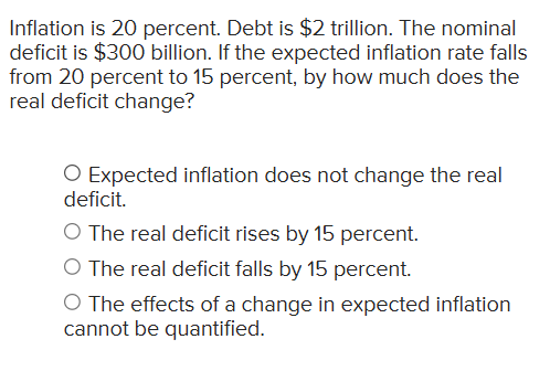 Solved Inflation is 20 ﻿percent. Debt is \( \$ 2 \) | Chegg.com