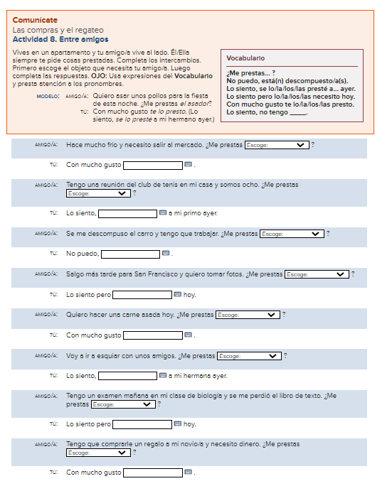Solved Comunicate Las compras y el regateo Actividad 8. | Chegg.com