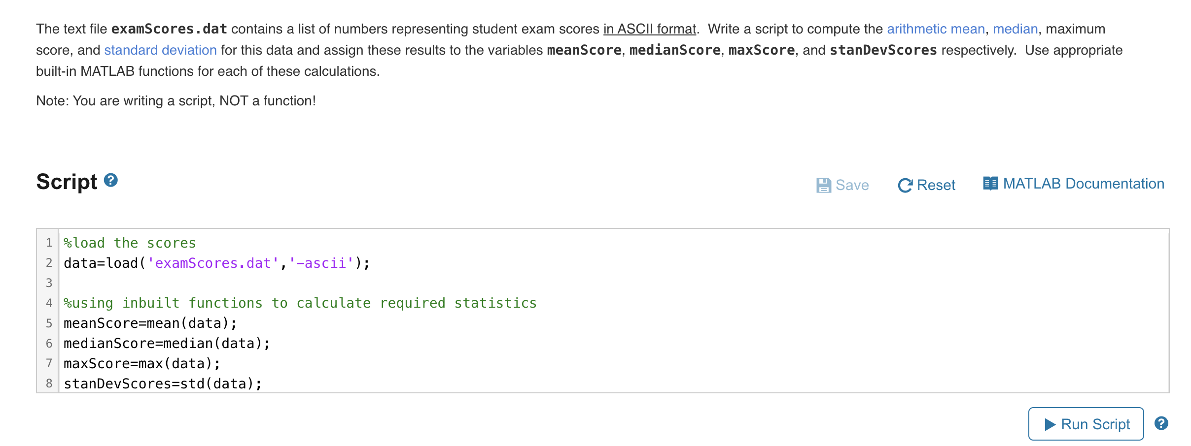 Solved The text file examScores.dat contains a list of | Chegg.com
