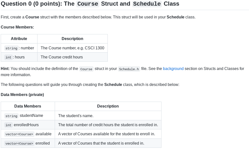 Solved Question 0 (0 points): The Course Struct and Schedule | Chegg.com