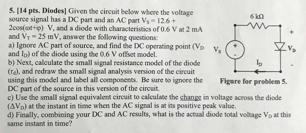 Solved 5·14 pts. Diodes Given the circuit below where the | Chegg.com