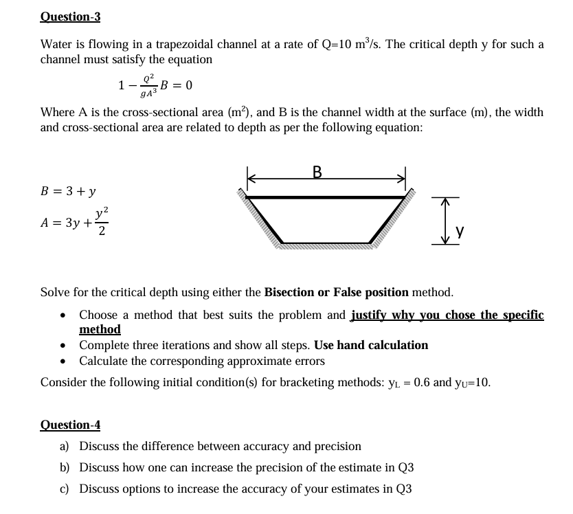 Question-3Water is ﻿flowing in ﻿a trapezoidal channel | Chegg.com