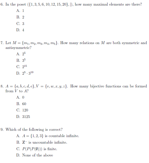 Solved 6. In the poset ({1,3,5,6, 10, 12, 15, 20), ), how | Chegg.com