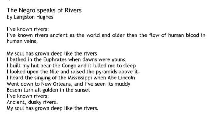 Analyze the Poem, 'The Negro speak of Rivers' in 2 | Chegg.com