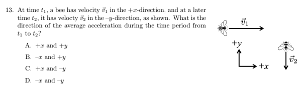 Solved 13. At time t1, a bee has velocity v1 in the | Chegg.com