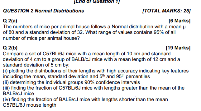 Solved [End of Question 1 QUESTION 2 Normal Distributions | Chegg.com