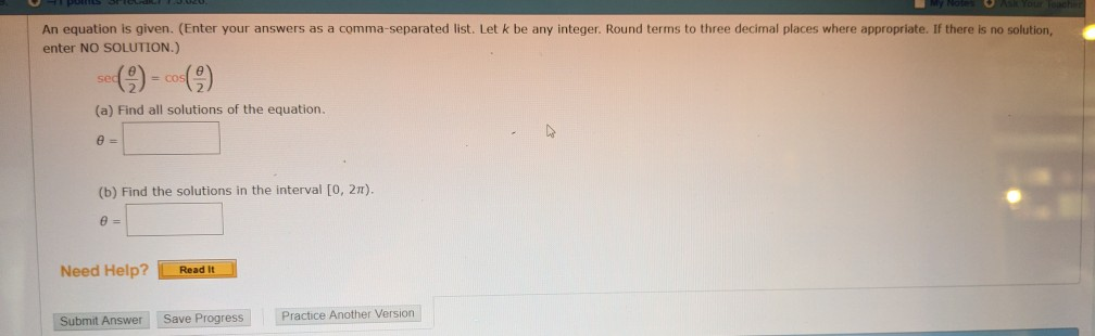 Solved An equation is given. (Enter your answers as a | Chegg.com