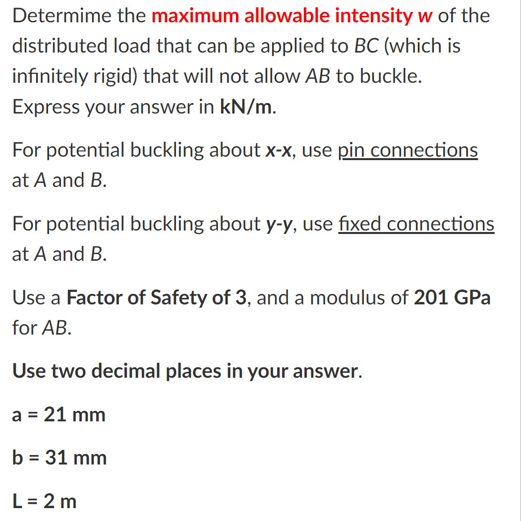 Determime the maximum allowable intensity w of the | Chegg.com