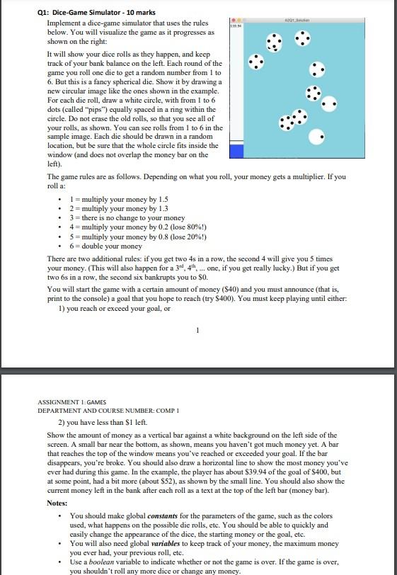 Solved Q1: Dice-Game Simulator - 10 marks Implement a | Chegg.com