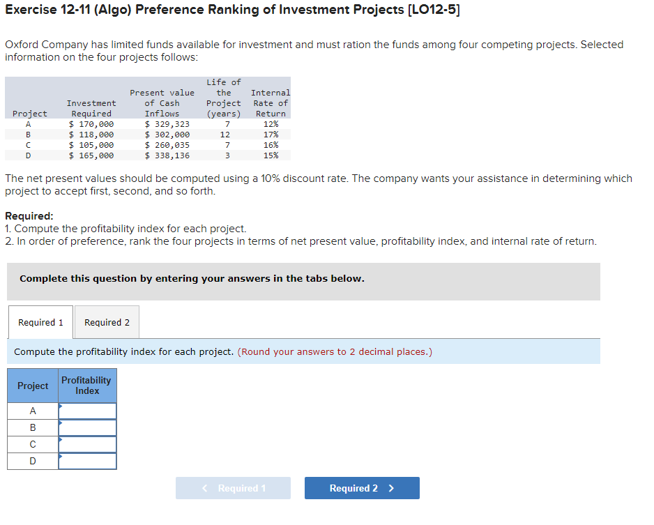 Solved Exercise 12-11 (Algo) Preference Ranking of | Chegg.com